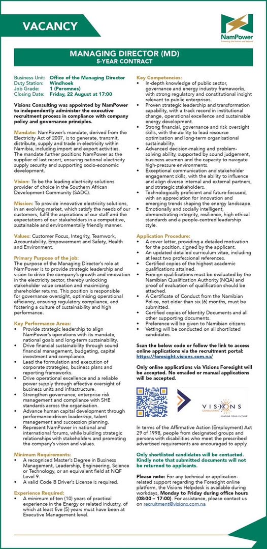 NamPower Namibia Vacancies 2025 Apply for 01 Active Jobs » Hello Bihar